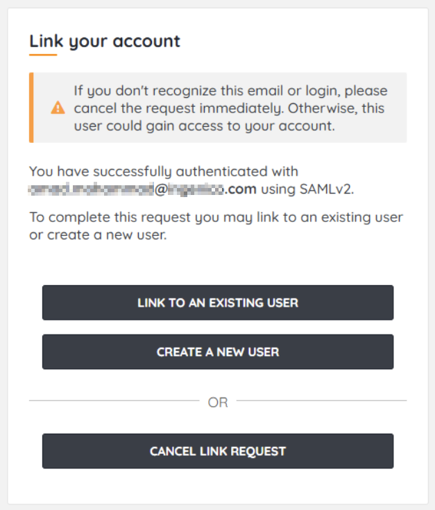 SSO Login Prompts to Link or Create a User